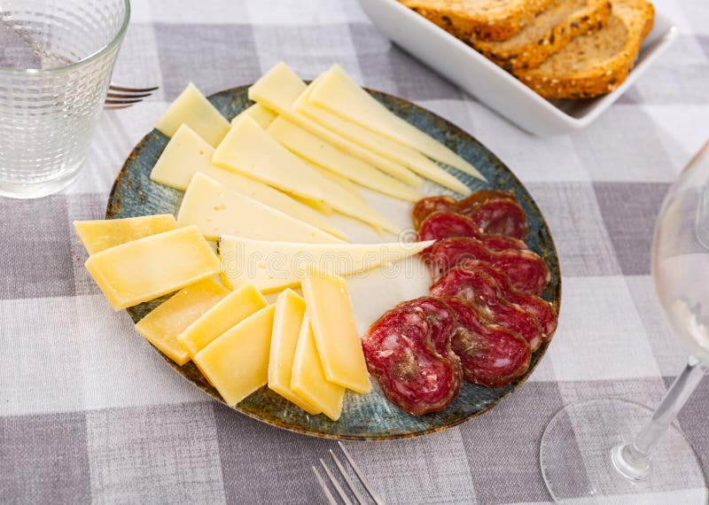 Traditional Spanish Snack Tapas, Salami and Cheese Stock Photo - Image ...