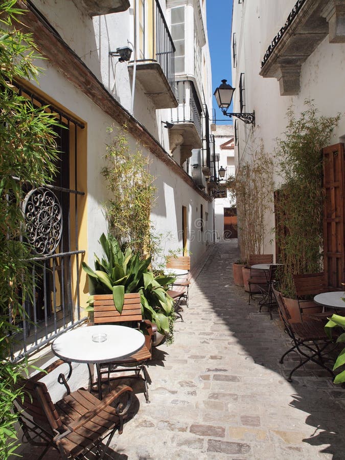 Traditional Spanish Street with Cafe Stock Photo - Image of outside ...