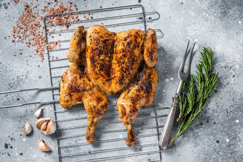 Traditional Spatchcocked Barbecue Chicken Grill Gray Background Top ...