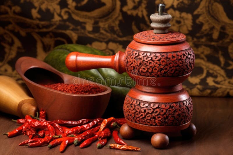 Traditional Spice Grinder with Red Chili Powder Stock Illustration ...