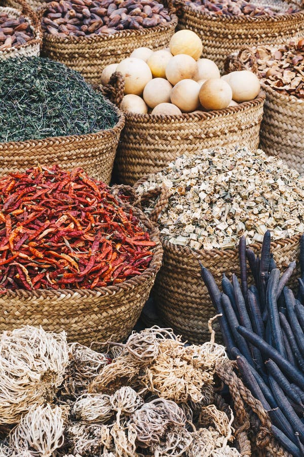 Traditional Spices Bazaar with Herbs and Spices in Aswan, Egypt. Stock ...