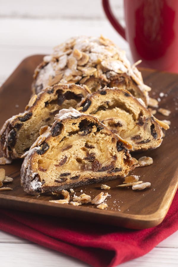A Traditional Stollen with Fruit and Almond Paste Topped with Almonds ...