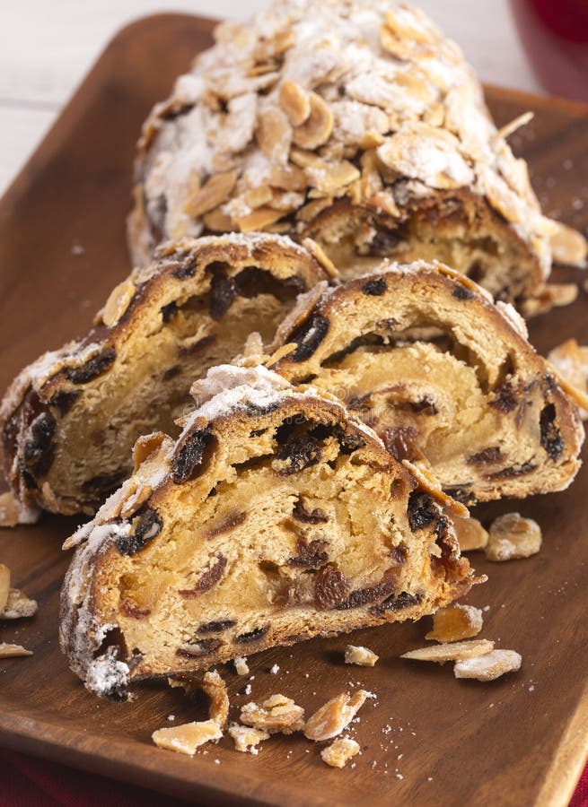 A Traditional Stollen with Fruit and Almond Paste Topped with Almonds ...