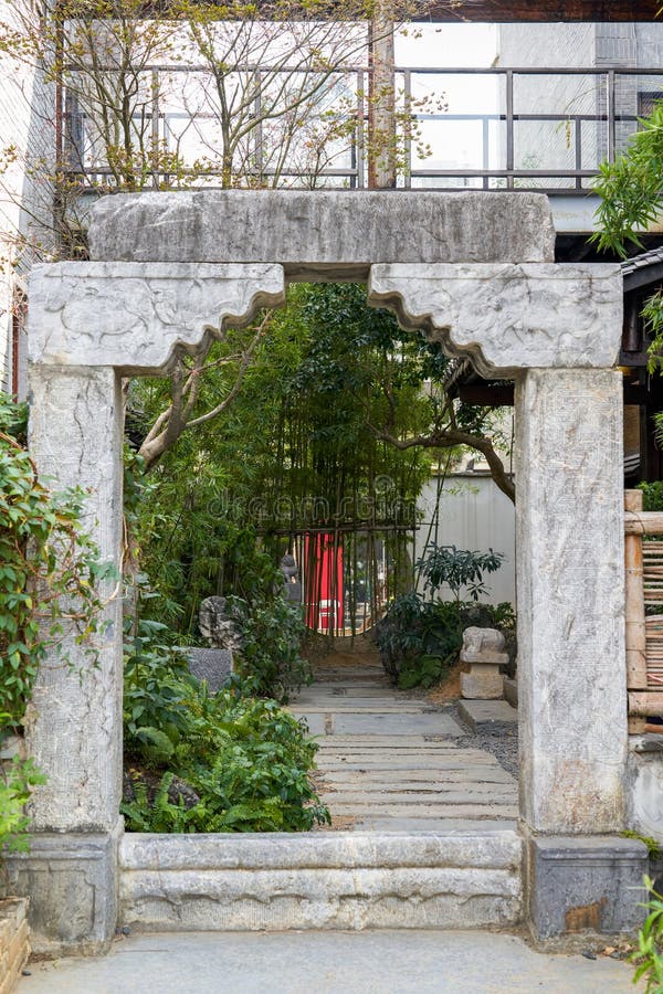 Traditional Stone Gate Architecture in a Chinese Garden Stock Photo ...