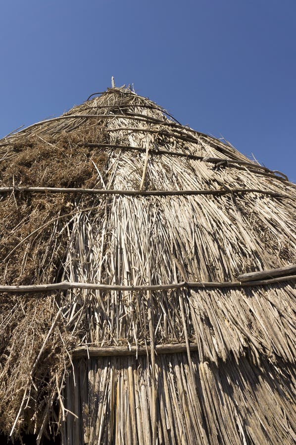 Traditional Straw Hut In Greek Country Stock Image - Image of clouds ...