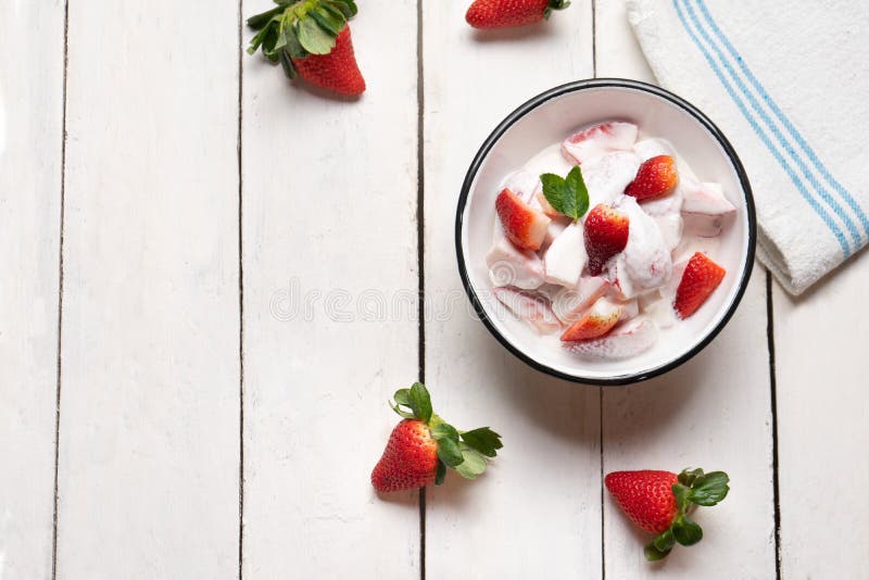 Strawberries and Cream Dessert on White Background Stock Image - Image ...