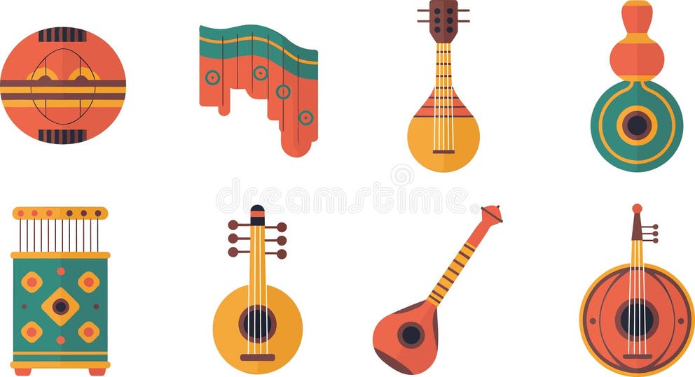 Traditional Stringed Instruments Vector Set Featuring Various Shapes ...