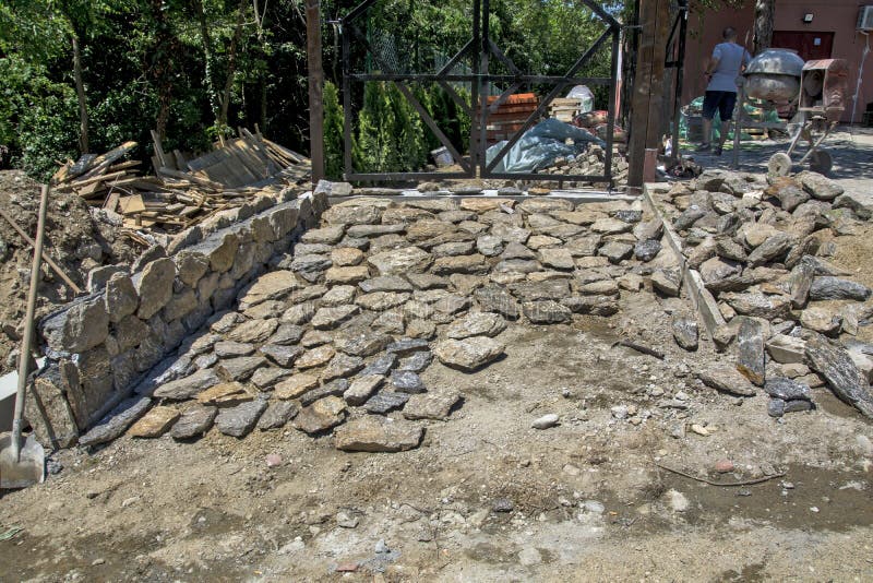 Making a Stone Entrance To the Yard Stock Image - Image of long, design ...