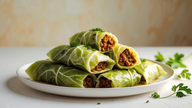 Traditional Stuffed Cabbage Rolls on White Plate Stock Photo - Image of ...