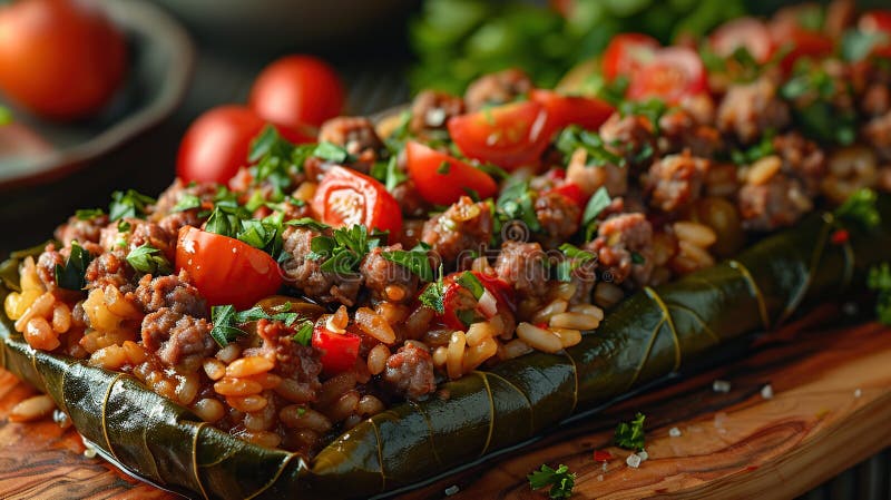 Traditional Stuffed Grape Leaves with Rice and Meat Stock Illustration ...