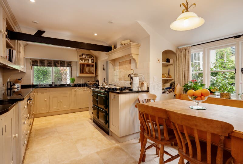 Traditional Styled Kitchen Area with Built in Units and Dining Table ...