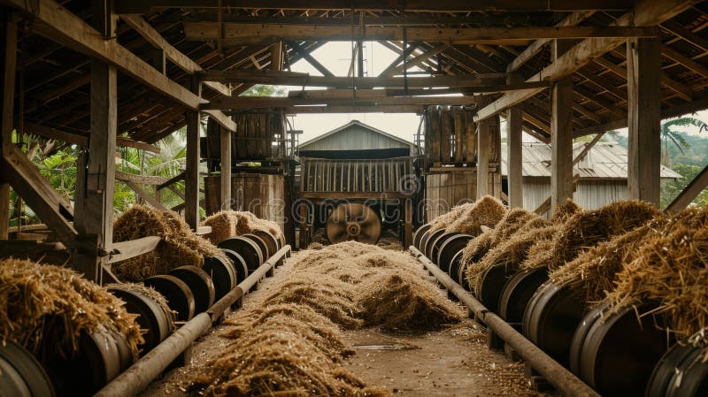 Traditional Sugar Cane Mill with Wooden Rollers in a Rustic, Historical ...