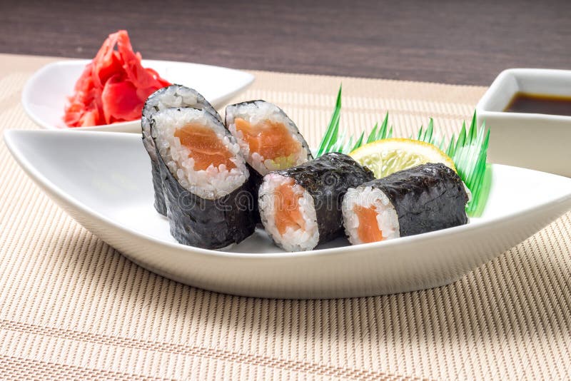 Traditional Sushi Served with Wasabi and Ginger Stock Image - Image of ...