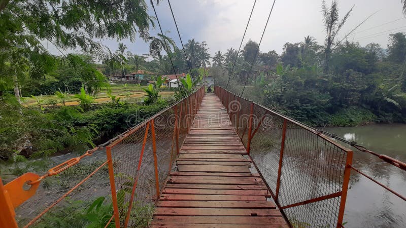Traditional Suspension Bridge on Village Stock Image - Image of village ...