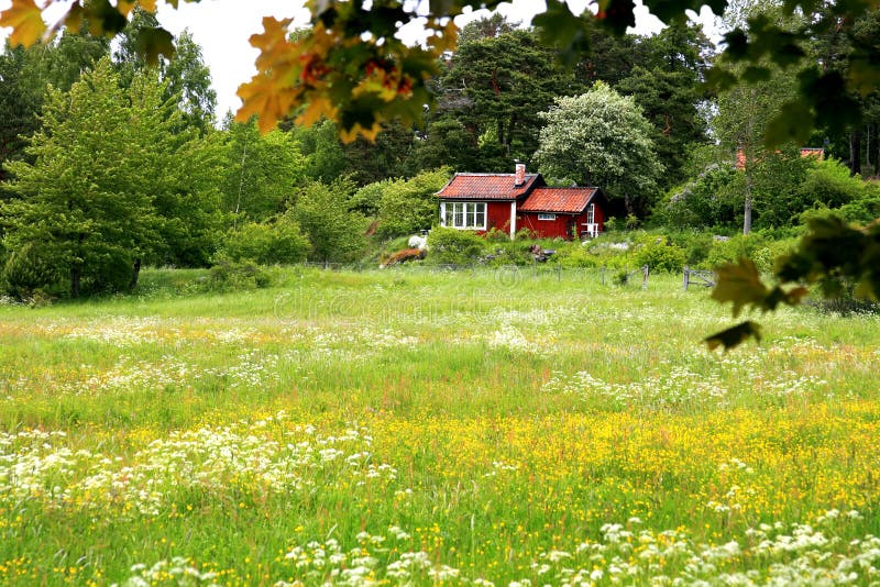 Traditional Swedish Cottage Stock Image - Image of landscape, vintage ...
