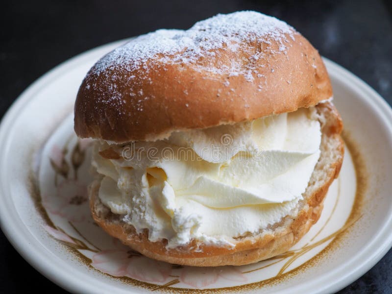 Traditional Swedish Semla on a Plate. Stock Photo - Image of food ...