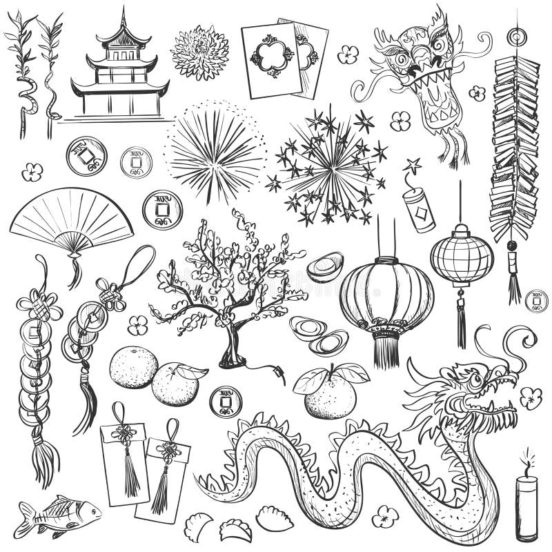 Traditional Symbols of Chinese New Year Stock Vector - Illustration of ...