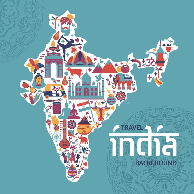 Traditional Symbols in the Form of a Map of India Stock Vector ...