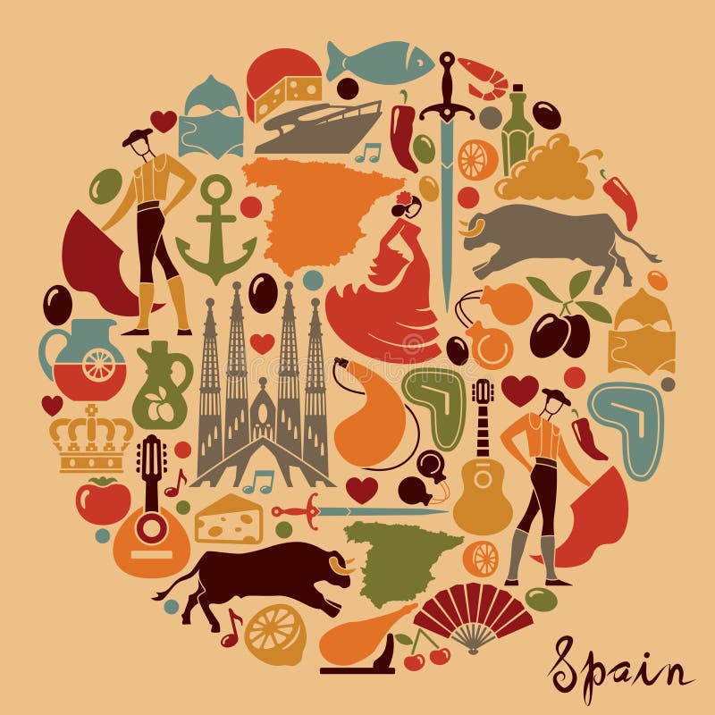 Traditional Symbols of Spain Stock Vector - Illustration of resort ...