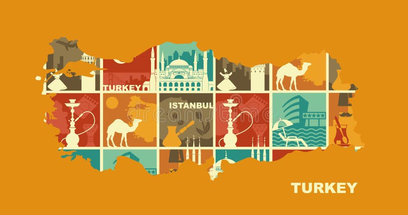 Traditional Symbols of Turkey and Istanbul. Vector Illustration in the ...