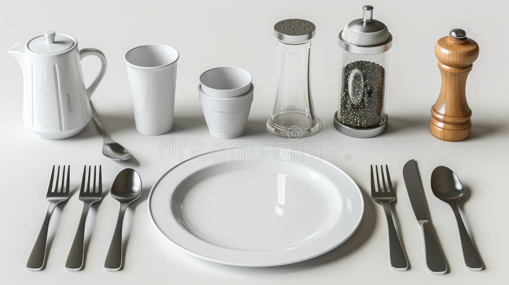 A Traditional Table Setting with a White Plate and Silverware, Ideal ...