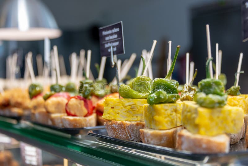 Traditional Tapas and Pinchos on a Counter in a Bar Stock Photo - Image ...
