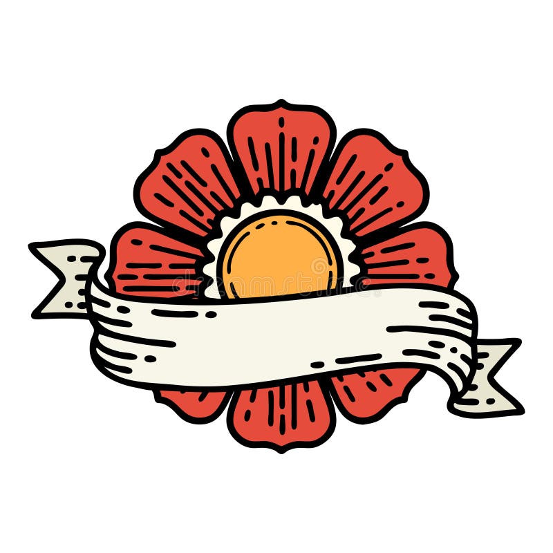 Traditional Tattoo of a Flower and Banner Stock Vector - Illustration ...