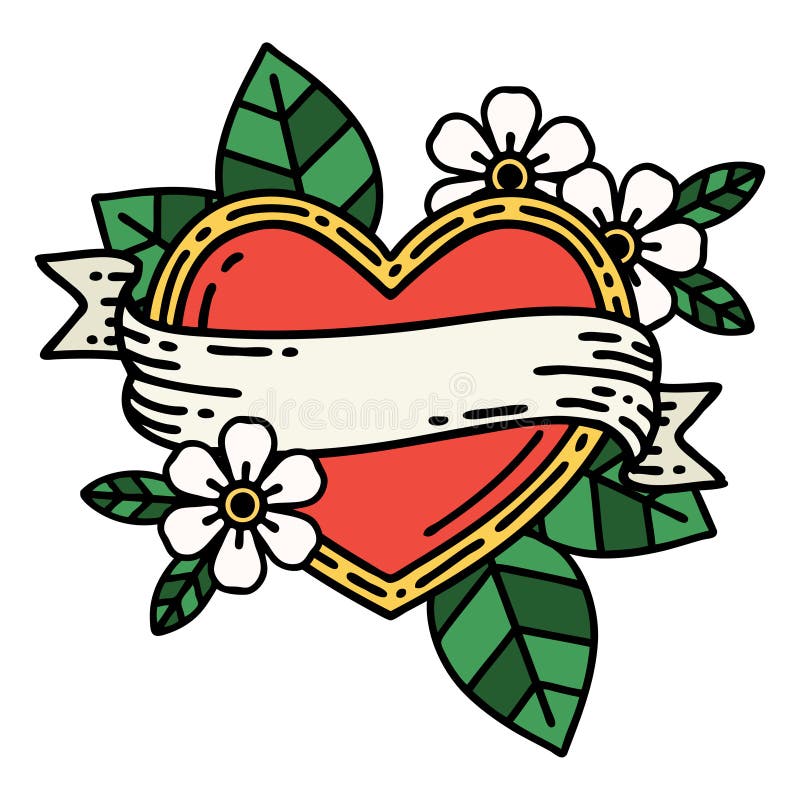 Traditional Tattoo of a Heart and Banner Stock Vector - Illustration of ...