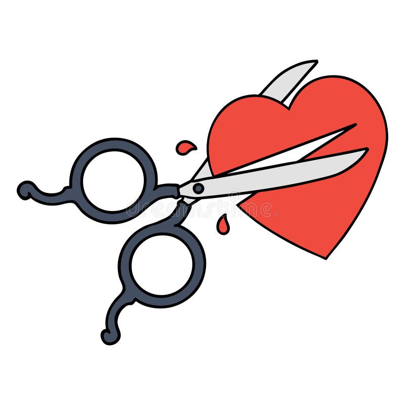 Traditional Tattoo of Scissors Cutting a Heart Stock Vector ...