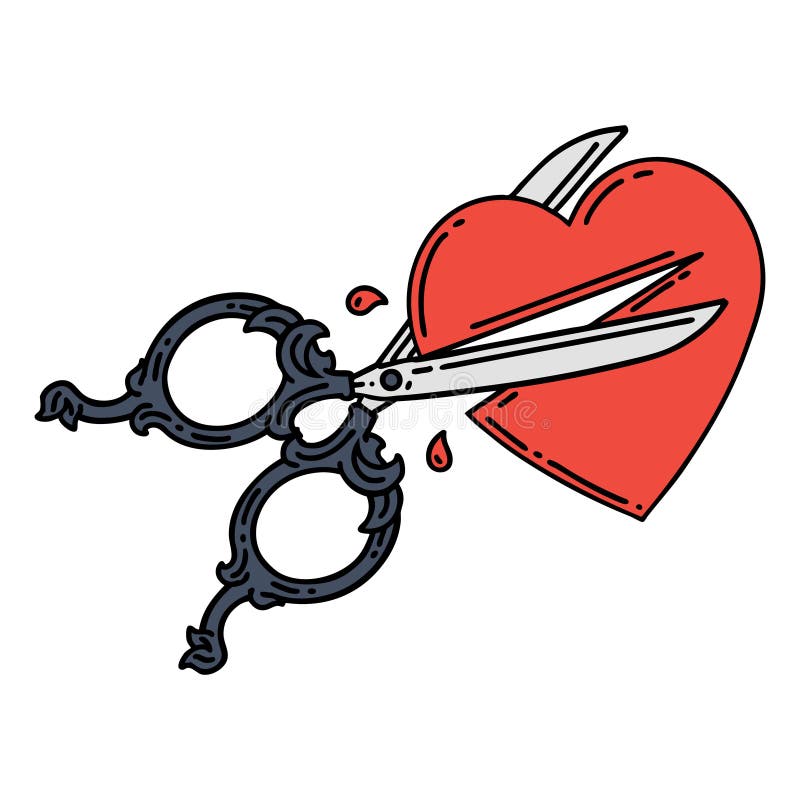 Traditional Tattoo of Scissors Cutting a Heart Stock Vector ...