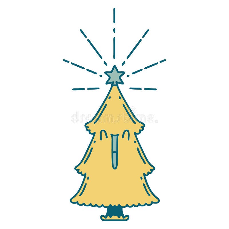 Traditional Tattoo Style Christmas Tree with Star Stock Vector ...