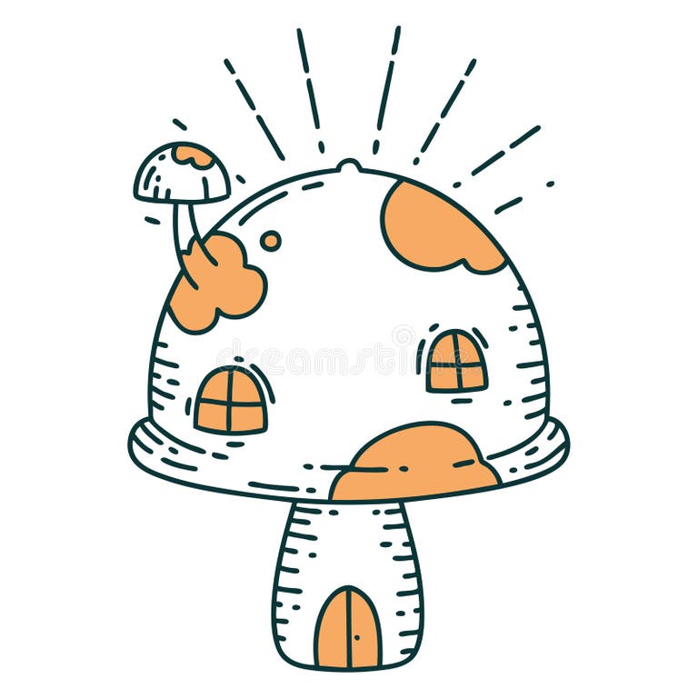 Traditional Tattoo Style Toadstool House Stock Vector - Illustration of ...