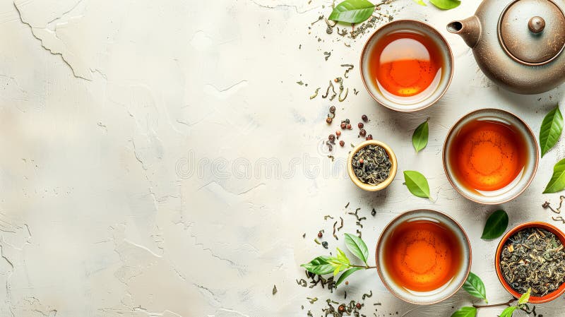 Traditional Tea Ceremony Flat Lay Backdrop. Tea Pot and Cups with on ...