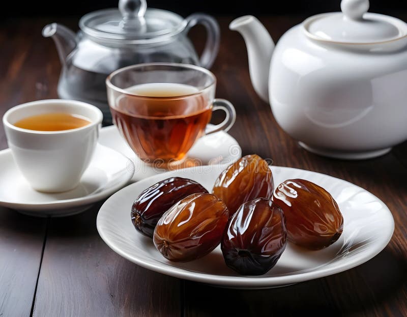 Traditional Tea with Dates on a Wooden Table Stock Photo - Image of ...