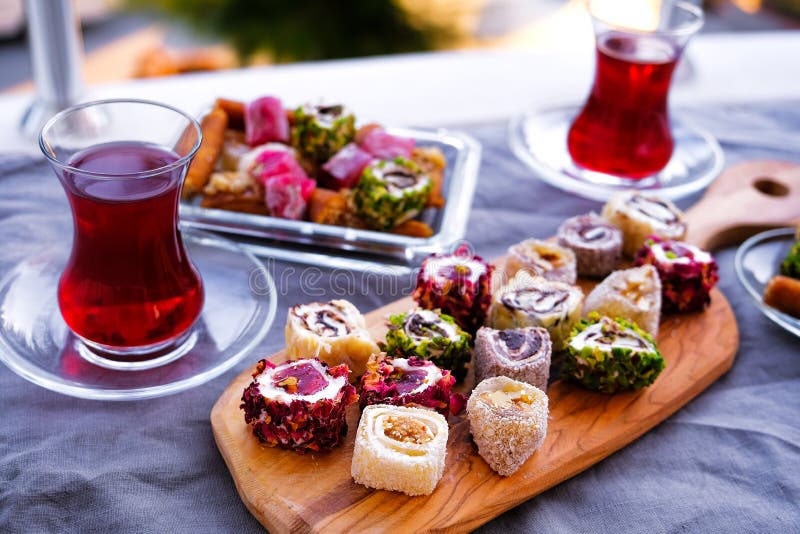 Traditional Tea with Locum - Turkish Delight. Stock Image - Image of ...