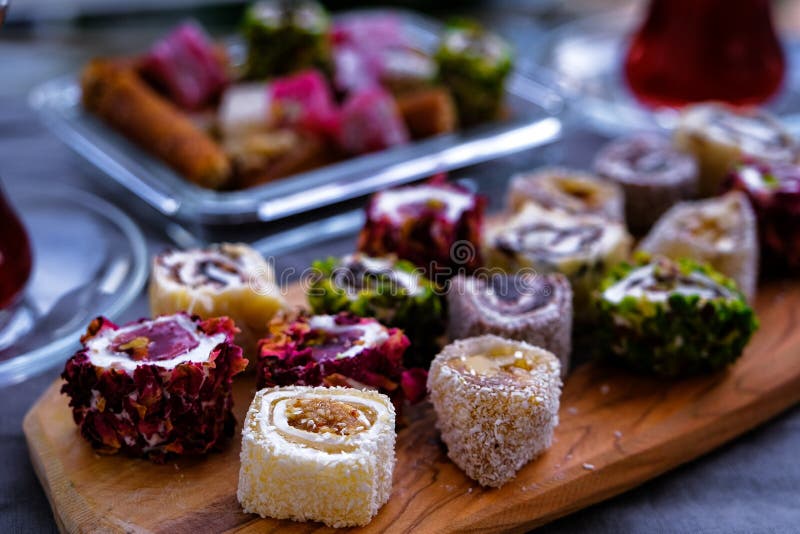 Traditional Tea with Locum - Turkish Delight. Stock Image - Image of ...