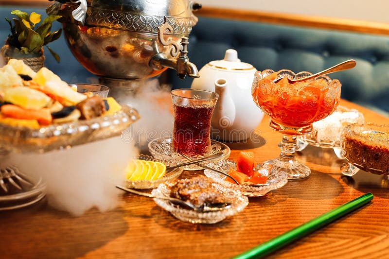 Traditional Tea Service with Dessert and Fruit Stock Photo - Image of ...