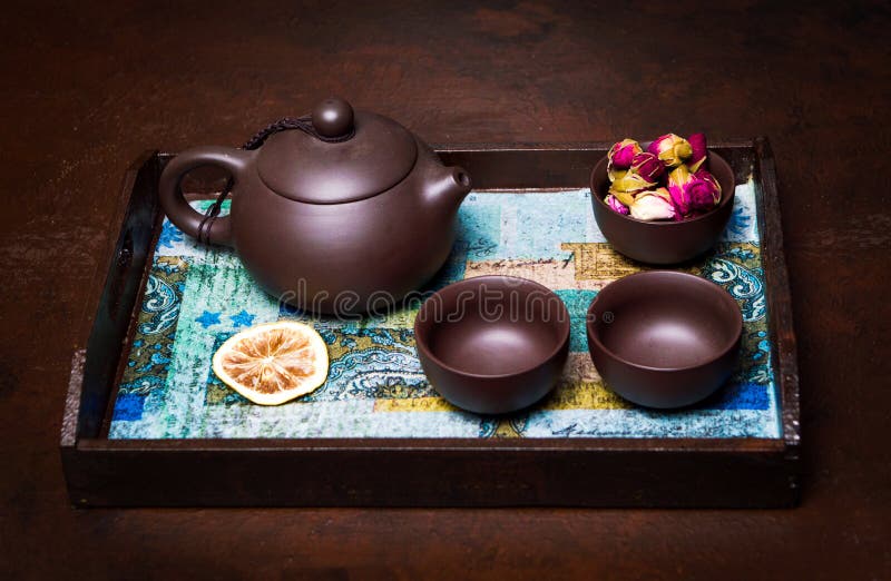 Traditional Tea Set on a Table Stock Photo - Image of rose, still ...