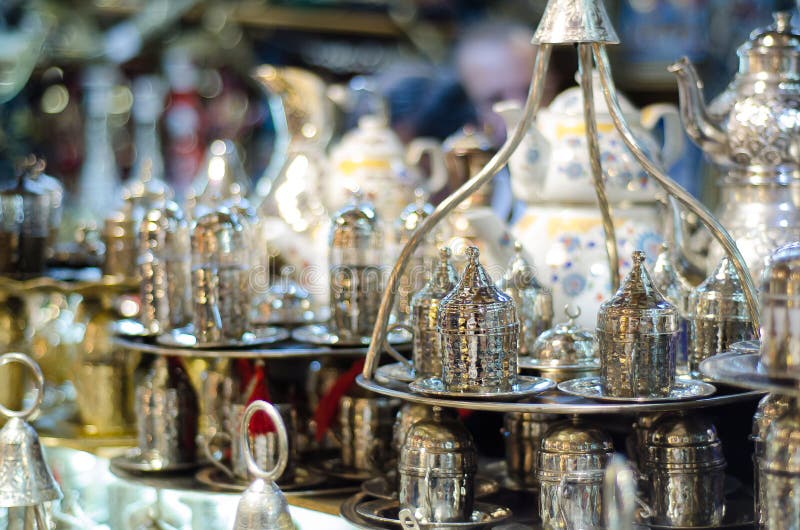 Traditional Tea Sets in Turkish Bazaar Stock Image - Image of objects ...