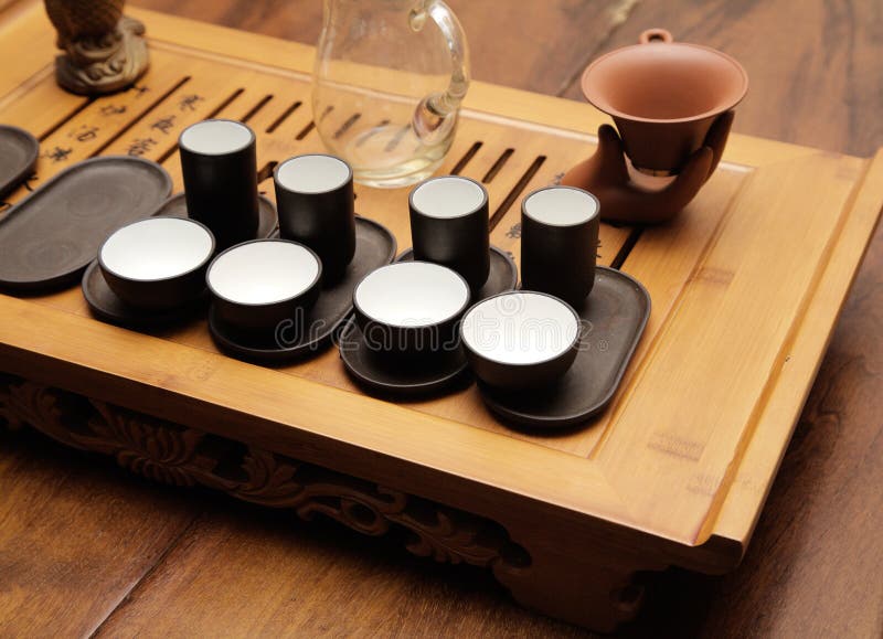 Traditional Tea Setup with Small Cups and Tools for Tea Ceremony Stock ...