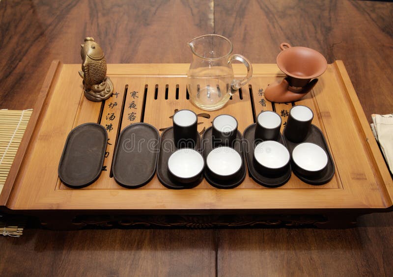 Traditional Tea Setup with Small Cups and Tools for Tea Ceremony Stock ...