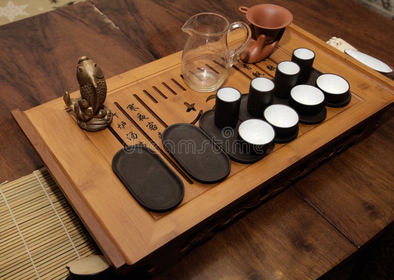 Traditional Tea Setup with Small Cups and Tools for Tea Ceremony Stock ...