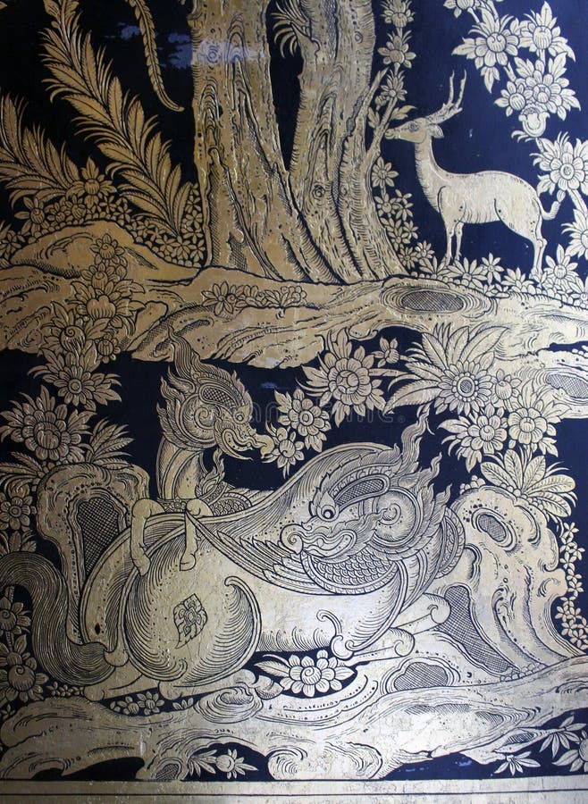 Traditional Thai Art of Thai Temple, Thai Mural Painting Art. Stock ...