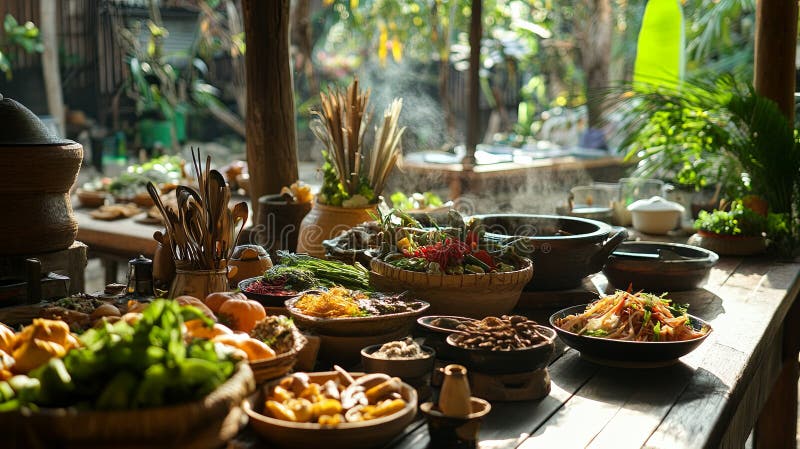 A Traditional Thai Cooking Class in an Open-air Kitchen Surrounded by ...