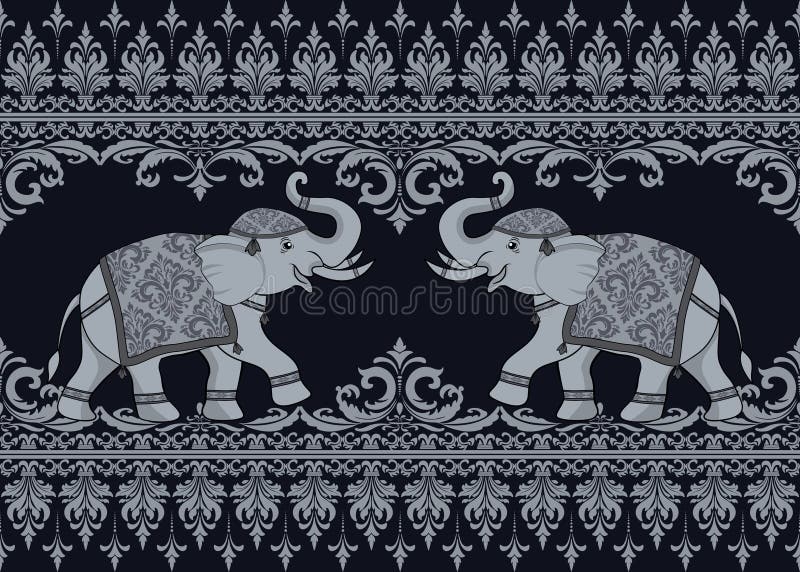 Traditional Thai Elephants with Black and White Pattern in Seamless ...