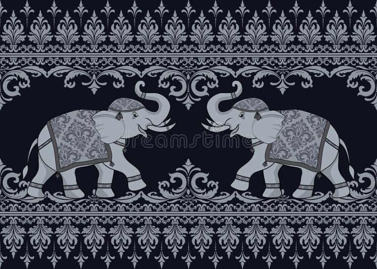 Traditional Thai Elephants with Black and White Pattern in Seamless ...