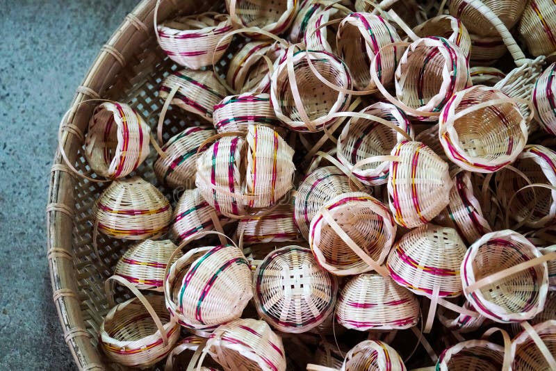 Traditional Thai Handmade Weave Bamboo Basket Stock Photo - Image of ...