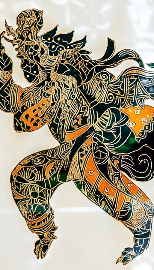 Traditional Thai Painting Intricately Designed Figure in Dynamic Pose ...