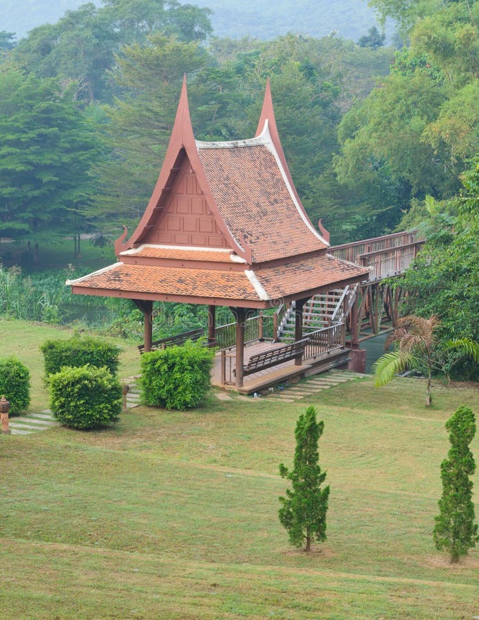 Traditional Thai Paviilon in the Garden Stock Image - Image of blue ...