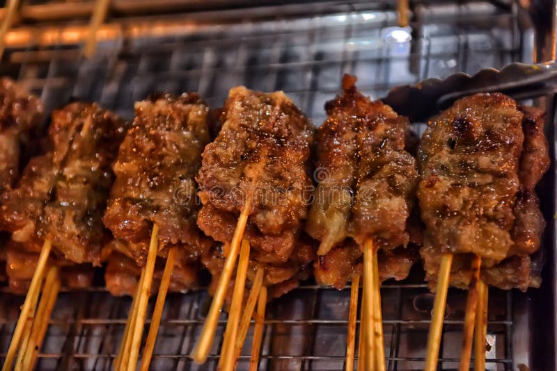 Traditional Thai Style Grilled Meat Stock Photo - Image of meat, cook ...